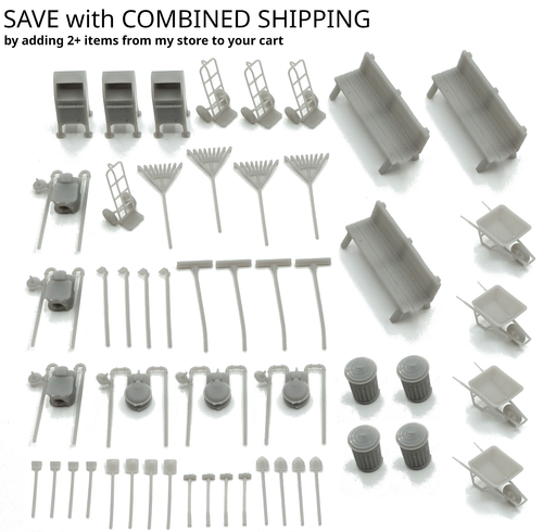 HO Scale Hand Tools Gas Meter Lot Rake Shovel Wheelbarrow Shovel Hand ...