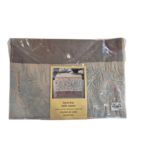 Pier one imports Embroidered Blue Tan table runner 14x72" New Lavin Bay ...