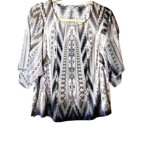 Unity World Wear Plus Size 2X Black Gray White Aztec Stretch Tunic ...