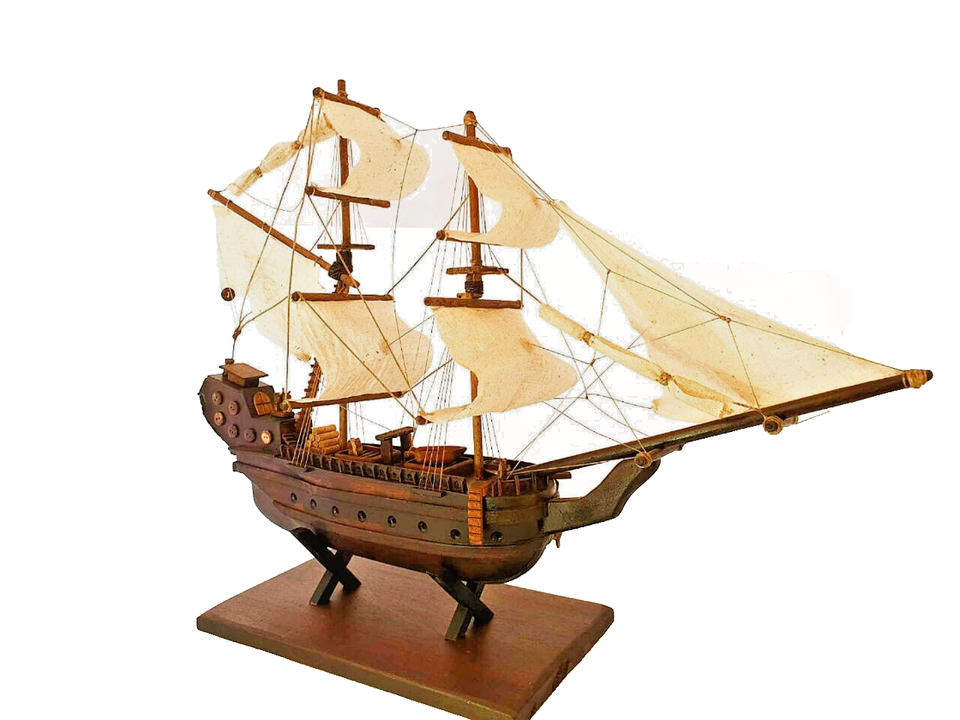 Handcrafted Teak Wood Ship Model Antique Sailboat with Raw Cloth Sails ...
