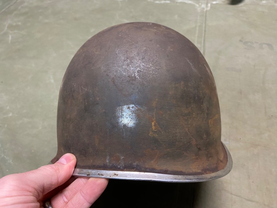 ORIGINAL WWII US ARMY M1 HELMET SHELL, FRONT SEAM, ORIGINAL PAINT ...