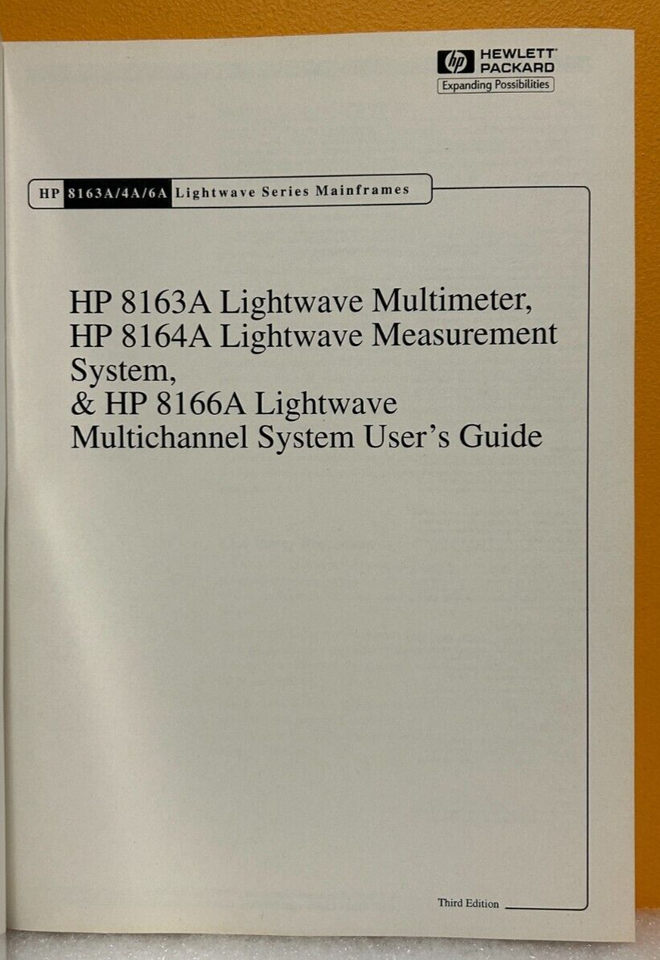HP / Agilent 08164-91011 2000 HP 8163A Lightwave Multimeter User's ...