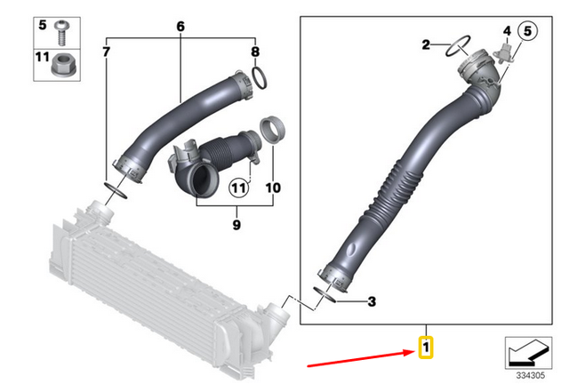 OEM BMW 1 F20 Left Turbocharger Intercooler Pipe 7597592 13717597592 ...