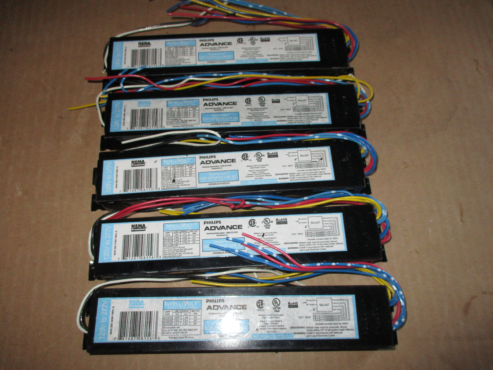 (Lot of 5) Philips Advance T8 Ballast Optanium IOP-3PSP32-LW-SC 3 Lamp ...