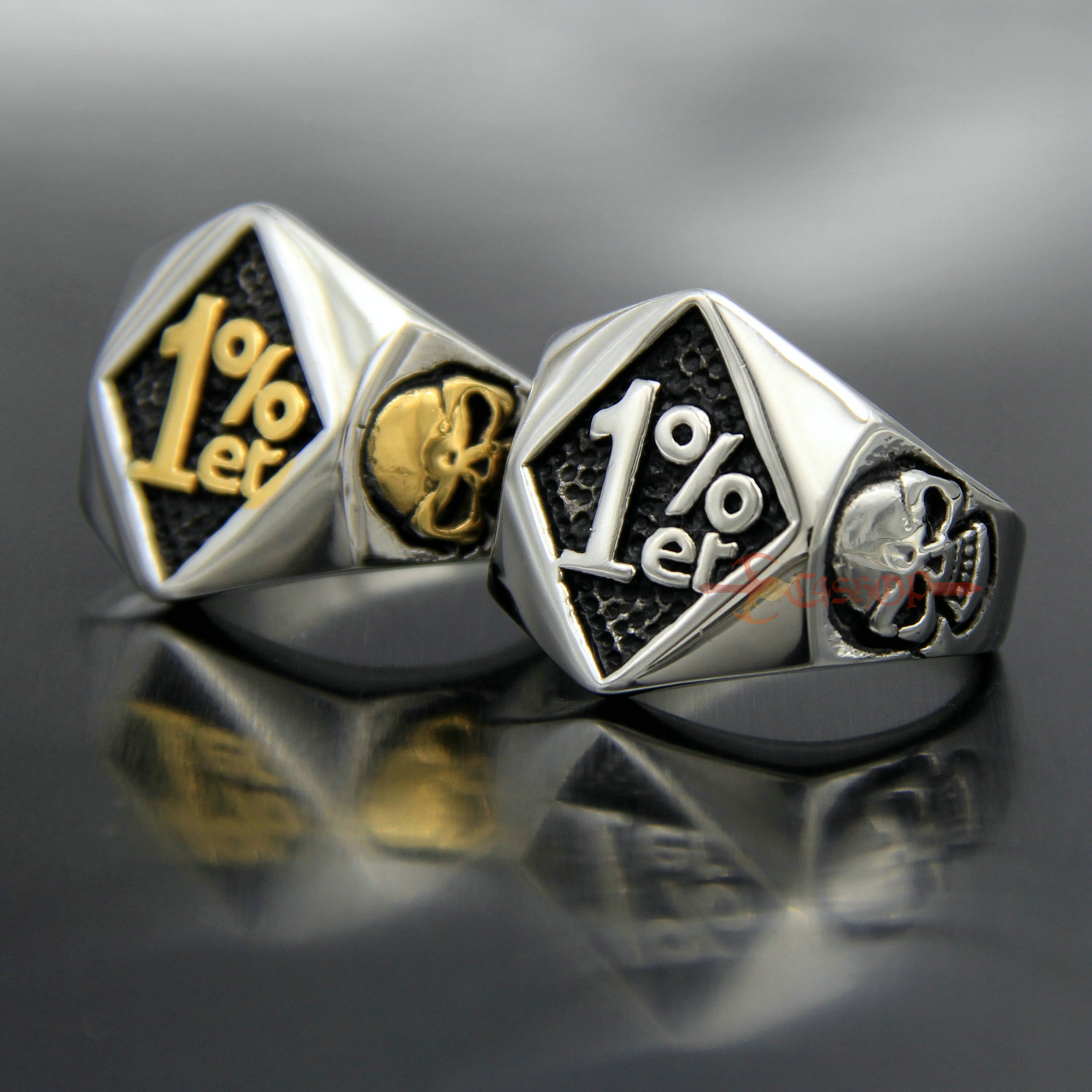 316L Stainless Steel 1%er Skull Outlaw Biker Rocker Men's Ring USA Size ...