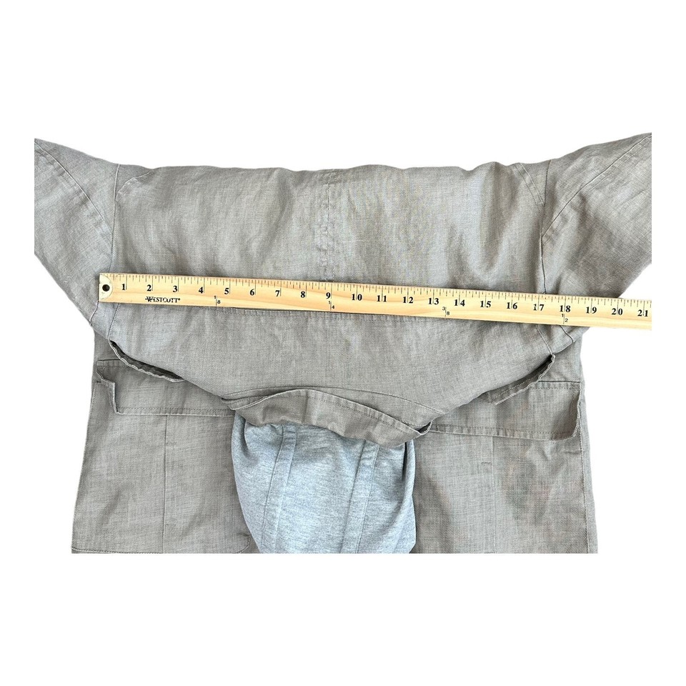 Edge by WD NY Mens Large Gray Linen Field Jacket Attached Hoodie Pocket ...