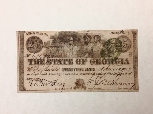 ~ 1863 State Georgia 25 Cents Civil War Confederate Banknote | eBay
