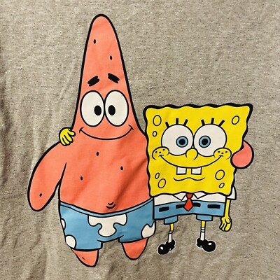 Spongebob & Patrick Mens Crew Neck T-Shirt Gray L Short Sleeve ...