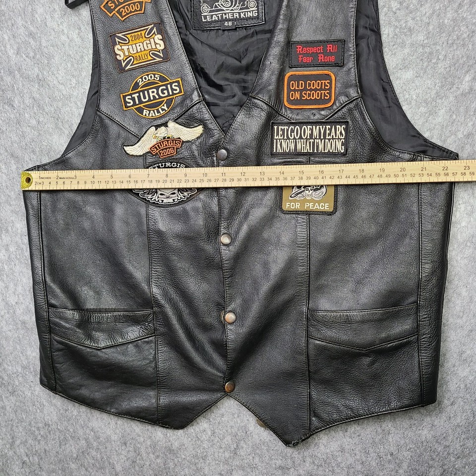 Vintage Black Biker Motorcycle Leather King Vest Size 48 & Harley ...
