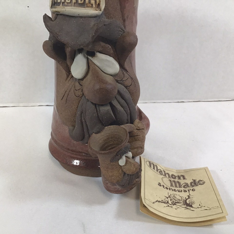 Mahon Made Stoneware 3D Pottery Ugly Face Beer Stein Mug Cowboy Hat ...