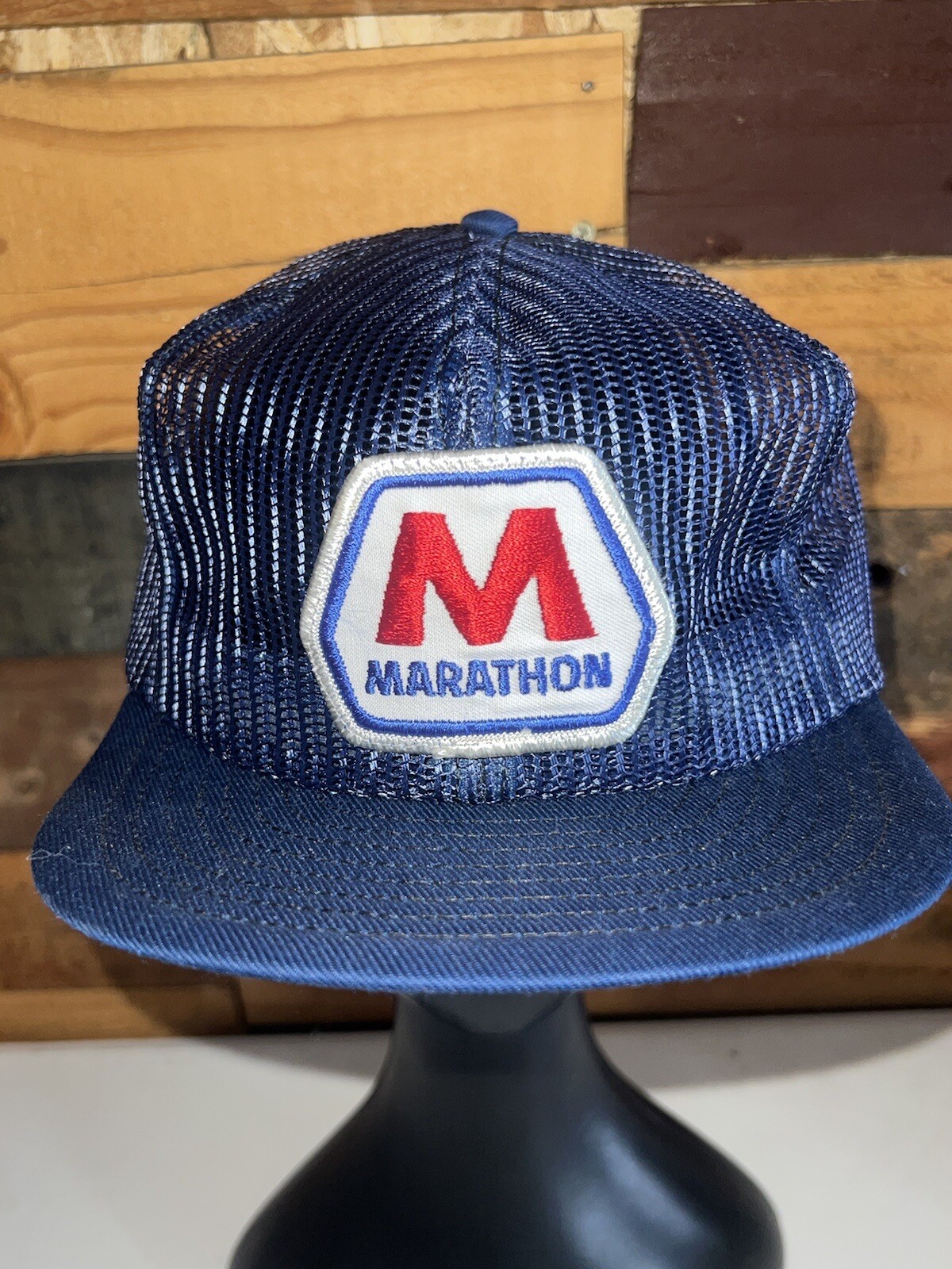 NEW Vintage MARATHON GAS ALL MESH Blue Trucker Hat Sn… - Gem