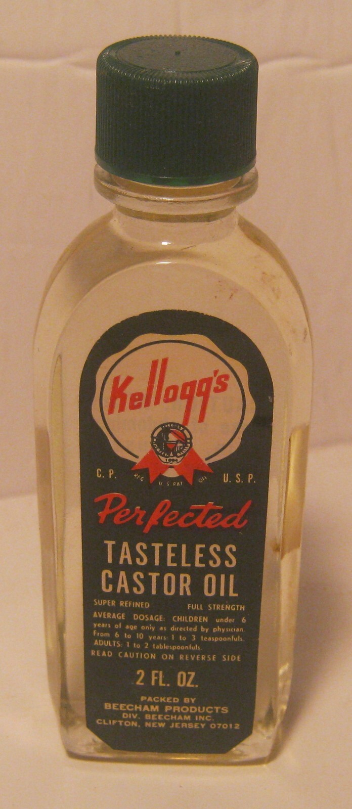 Antique KELLOGG'S Tasteless CASTOR OIL 2 Fl. Oz. Bottle NEW Old Stock ...