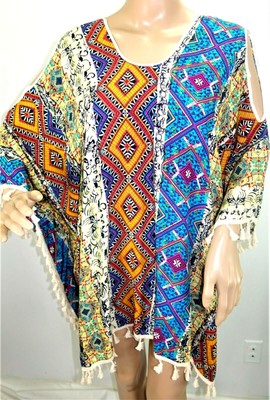 Women's Free One Size Boho Tunic Top Blouse Shirt Cover Up Poncho ...