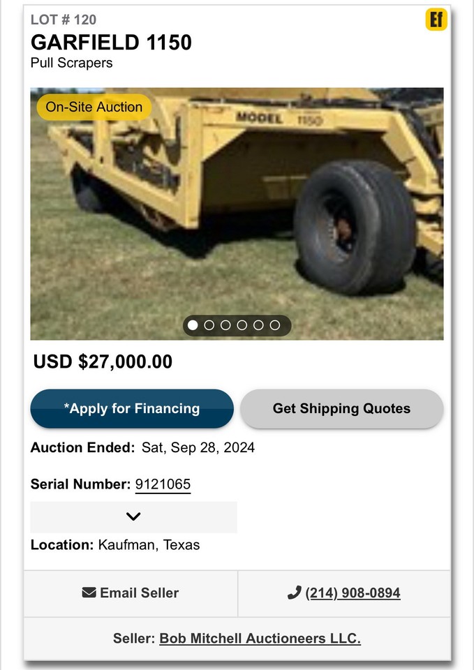 Garfield 1150 Dirt Pan Ejection Scraper 11.5 Yards | eBay