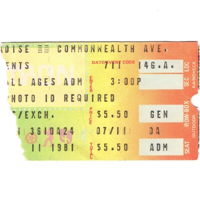 BLACK FLAG Concert Ticket Stub BOSTON 7/11/81 PARADISE THEATRE DAMAGED ...