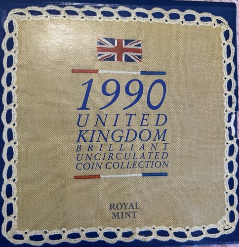 1990 Royal Mint UK Uncirculated 8-Coin Year Set inc large 5p, 10p & 50p ...
