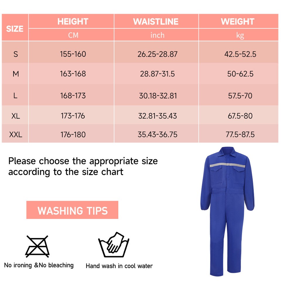 Workwear Men's Overalls Boiler Suit Coveralls Mechanics Boilersuit ...