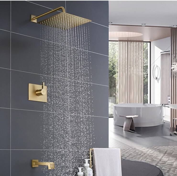 Brushed Gold Shower Fixtures, Tub and Shower Faucet Set Combo W/ 12 ...