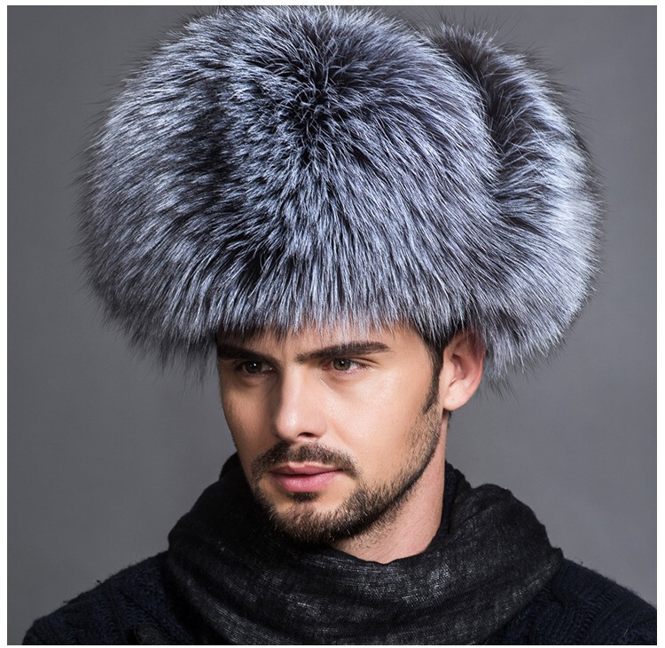 Men's Real Fox Fur Hat Russian Ushanka Cossack Trapper Hat Real Leather ...