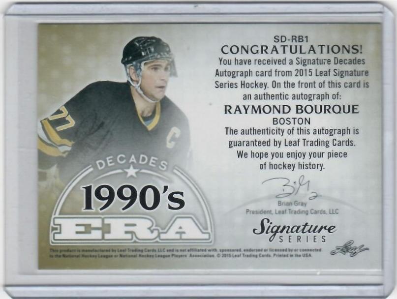 2015 2015-16 LEAF SIGNATURE SERIES RAY BOURQUE DECADES AUTOGRAPH GRAY ...
