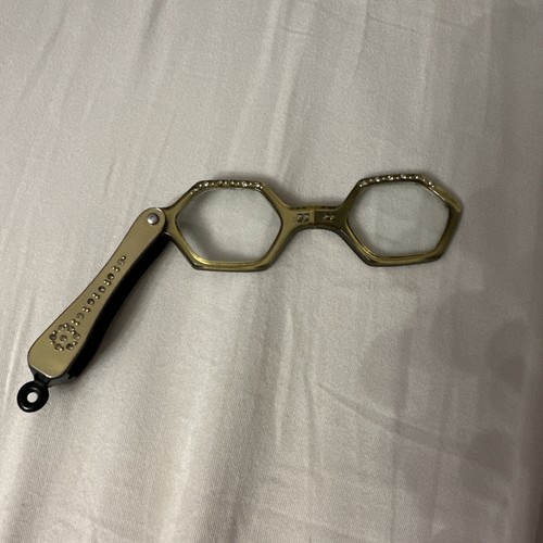 Vintage Golden lucite rhinestone Lorgnette foldable Opera glasses 1950 ...