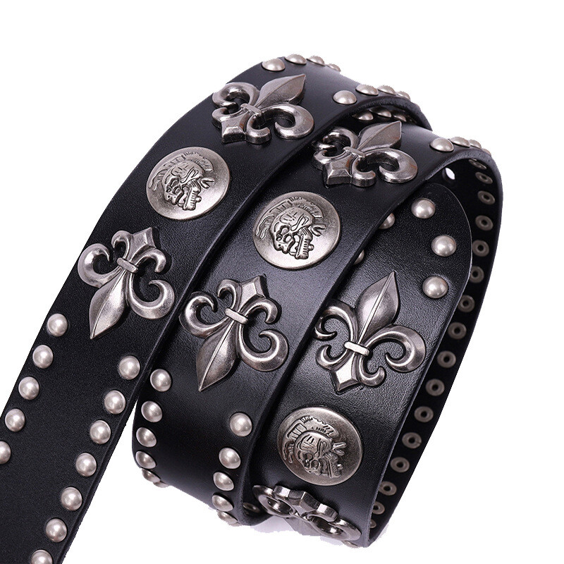 Skull Studded Rivet Metal Punk Rock Belts Waistband Men Leather Buckle ...