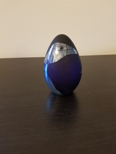 Martha Henry Glass Goose Egg Paperweight Signed Blue with Silver ...