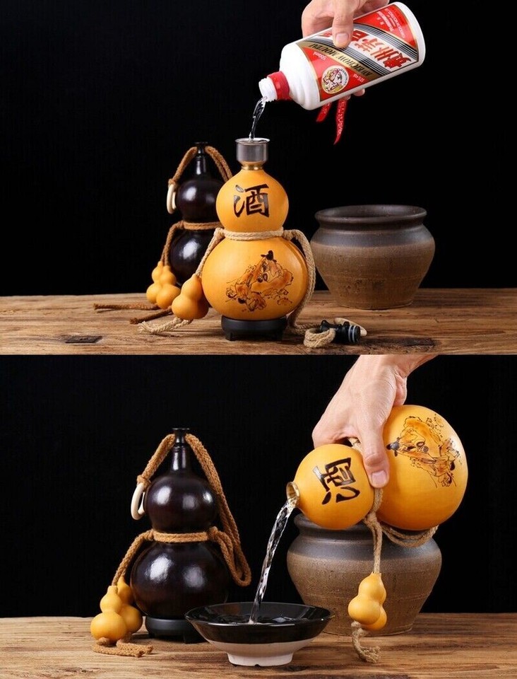 8" Chinese Natural Wine Gourd Outdoor Portable Water Calabash Engraved ...