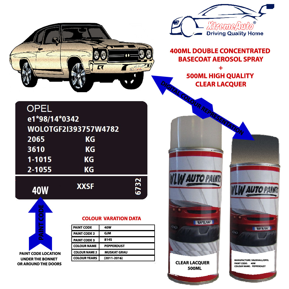 For vauxhall Aerosol Spray basecoat paint PEPPERDUST 40W,GJM,814S BROWN ...