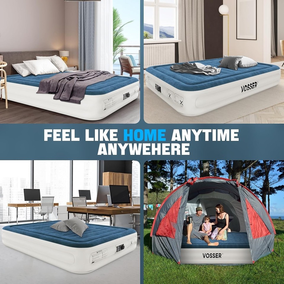 VOSSER Queen 15" Air Mattress with Built-in Pump Fast & Easy Inflation ...