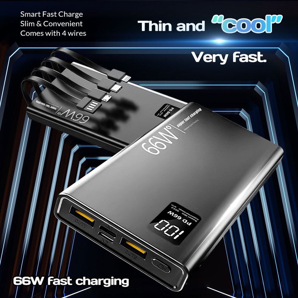 40000mAh 66W Power Bank Fast Charging Portable Charger PD20W Build-in 4 ...