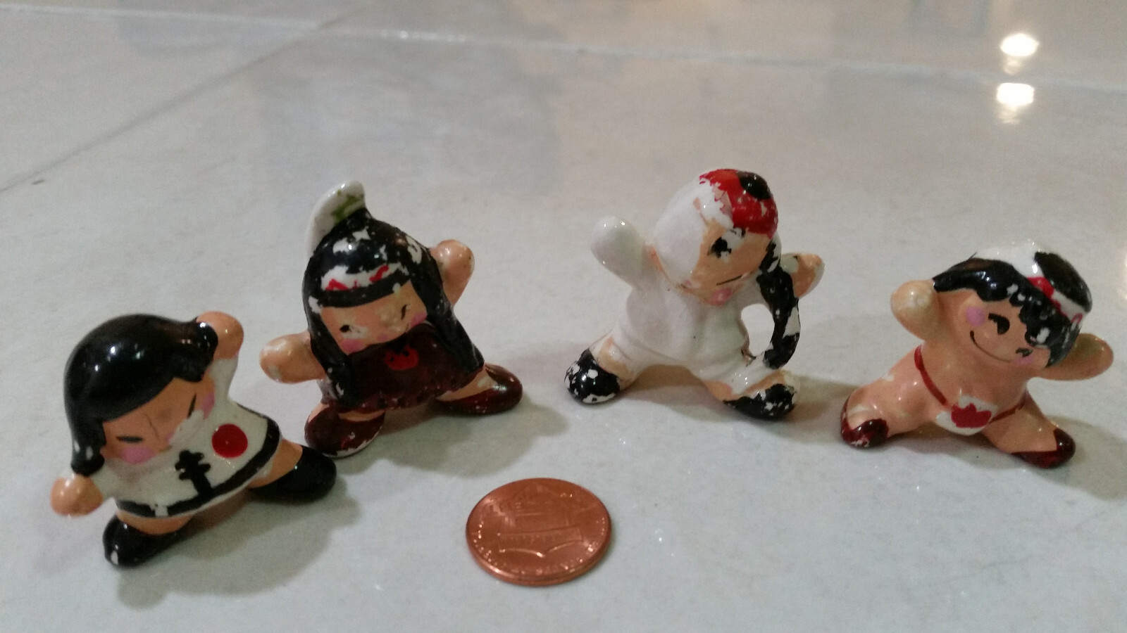 Vintage RARE !! Mini SUMO Wrestler lot of 4 Porcelain Ceramic Figurine ...