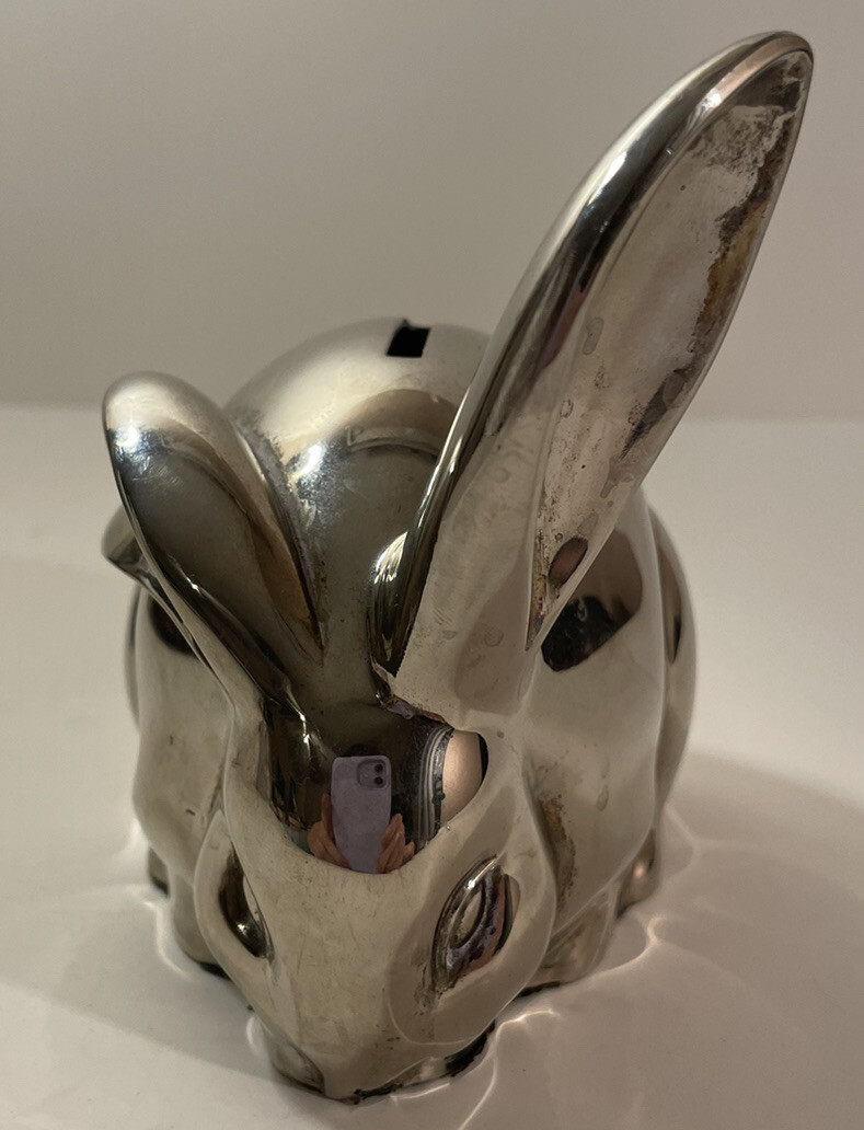 Silver Plated Bunny Shaped Coin Bank Heavy Quality **NO STOPPER** 5X5X3 ...