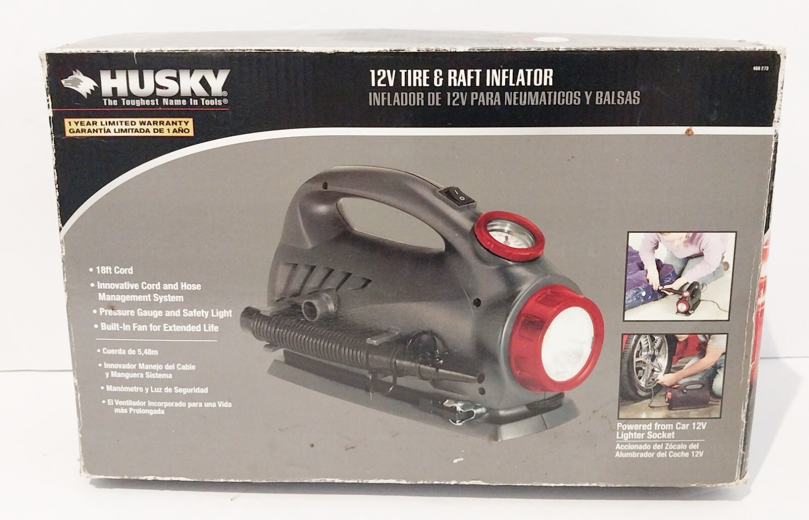 Husky 12V Tire & Raft Inflator W/Pressure Guage & Safety Light | eBay