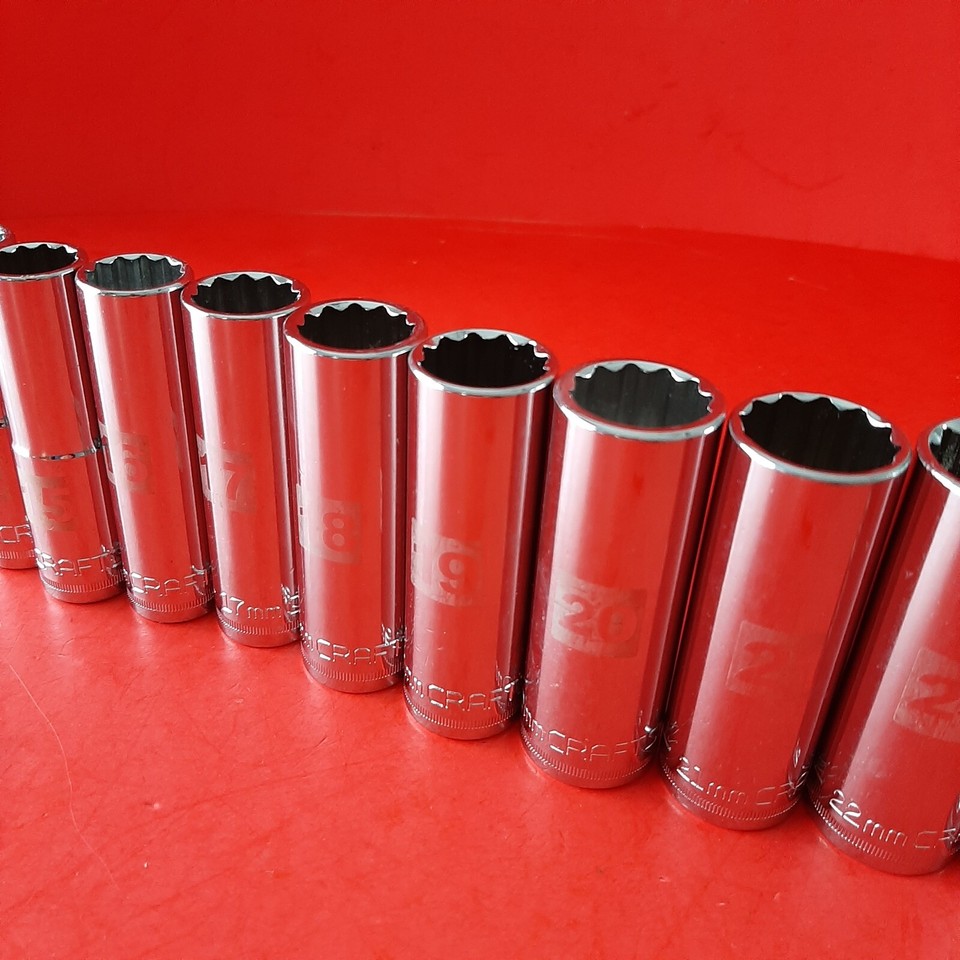 CRAFTSMAN Easy Read 15 Piece 1/2" Drive Deep Metric 12 Pt Socket Set ...