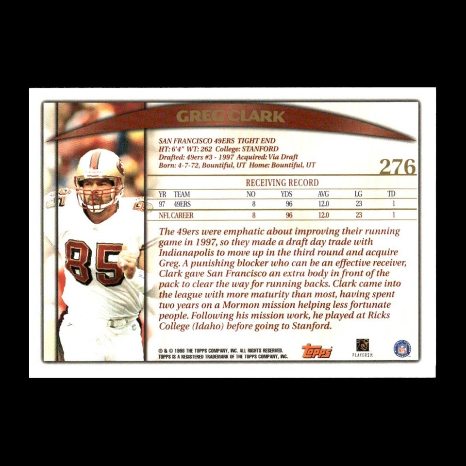 Greg Clark 1998 Topps San Francisco 49ers #276 R324A 79 | eBay