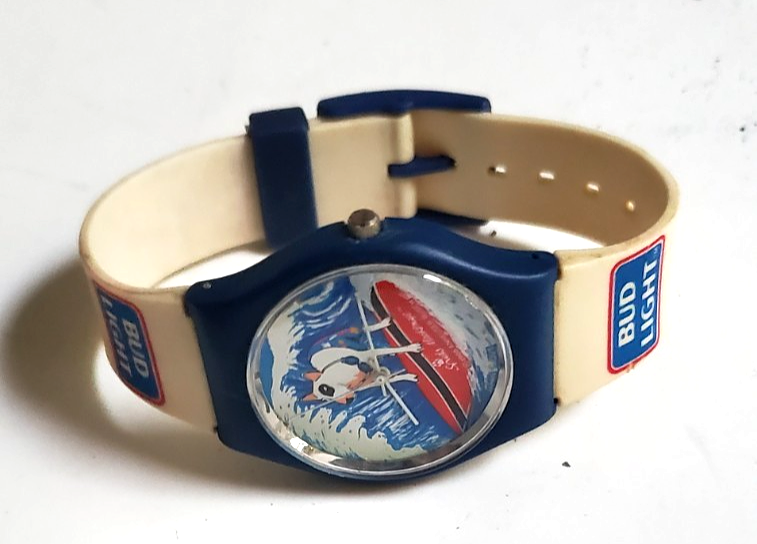 Vintage Bud Light Beer Spuds Mackenzie Watch Surf Surfboard Surfing Dog ...