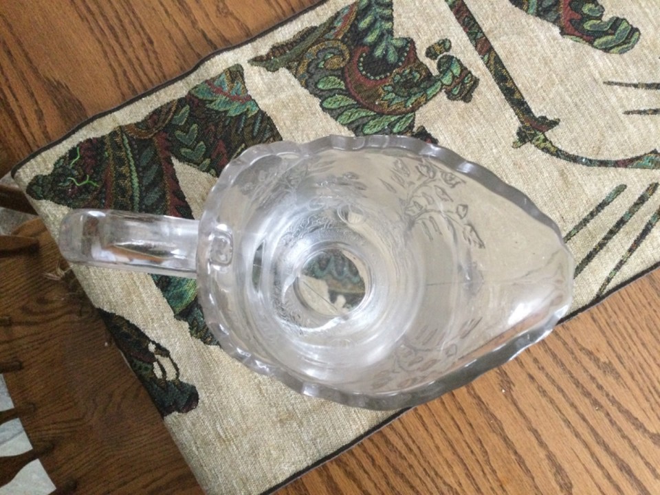 Cracked EAPG Dalzell Gilmore Leighton Glass Pitcher w Bicycle Girl See ...