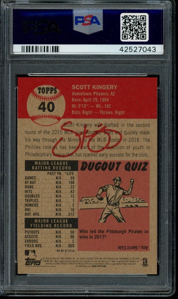 2018 Topps Living Set #40 Scott Kingery PSA 10 Gem Mint RC Rookie Card ...