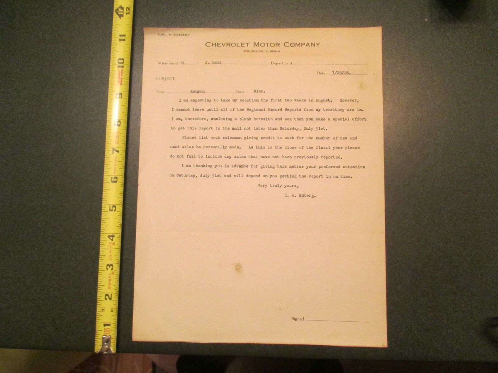 Chevy Chevrolet Motor Company 1926 MN invoice Letterhead 968 | eBay
