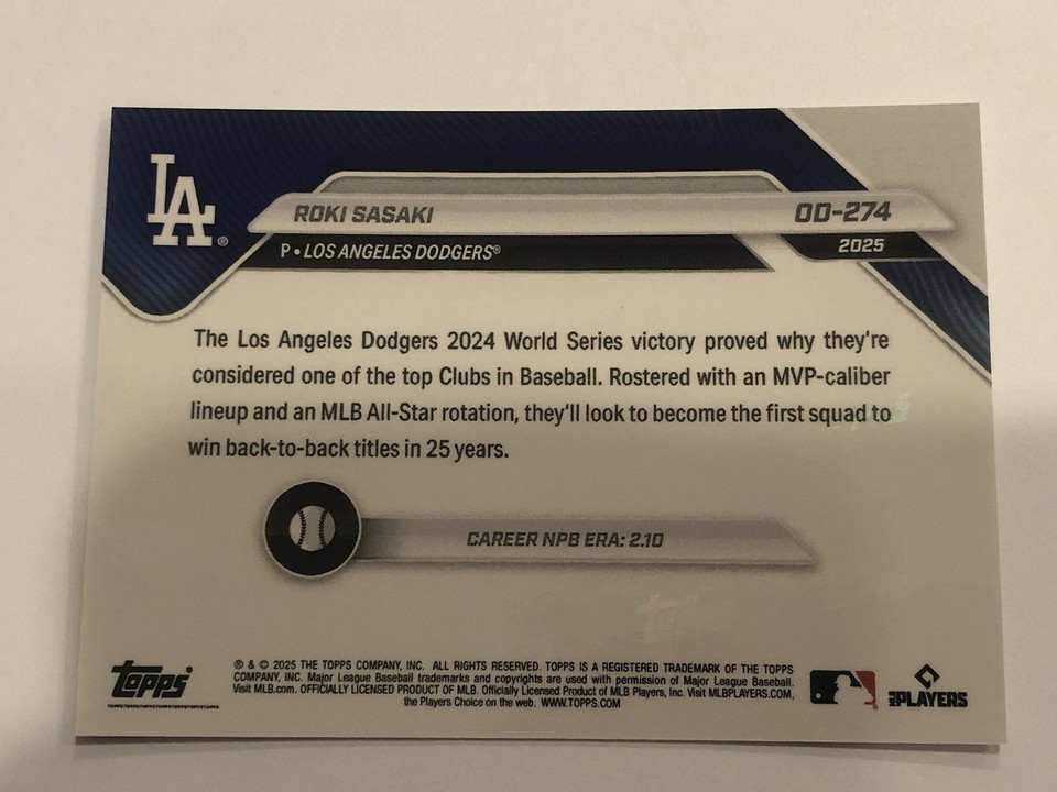 2025 MLB Topps NOW Road To Opening Day OD-274 Roki Sasaki RC Los ...