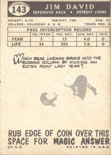 1959 Topps #143 Jim David Detroit Lions Football Card | eBay