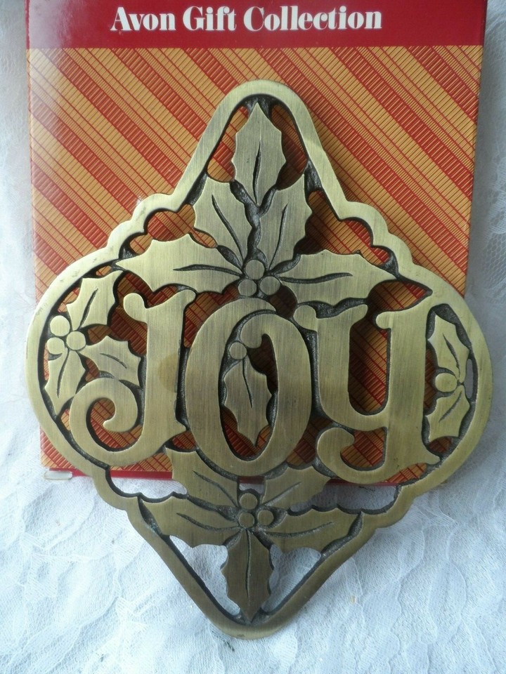 Christmas Decor - AVON HEAVY BRASS JOY TRIVET WALL HANGING | eBay