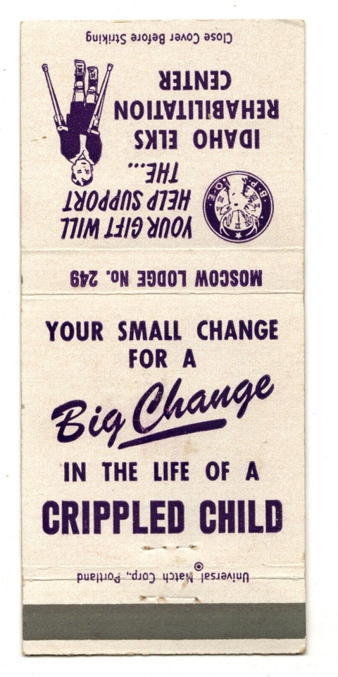 CRIPPLED CHILD matchbook matchcover - IDAHO ELKS REHAB CENTER - ODD | eBay
