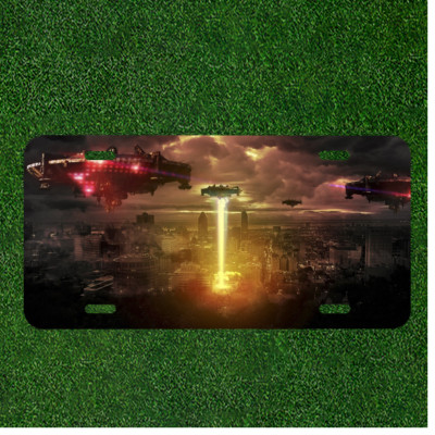 Custom Personalized License Plate Tag With Space Aliens Invading Planet ...