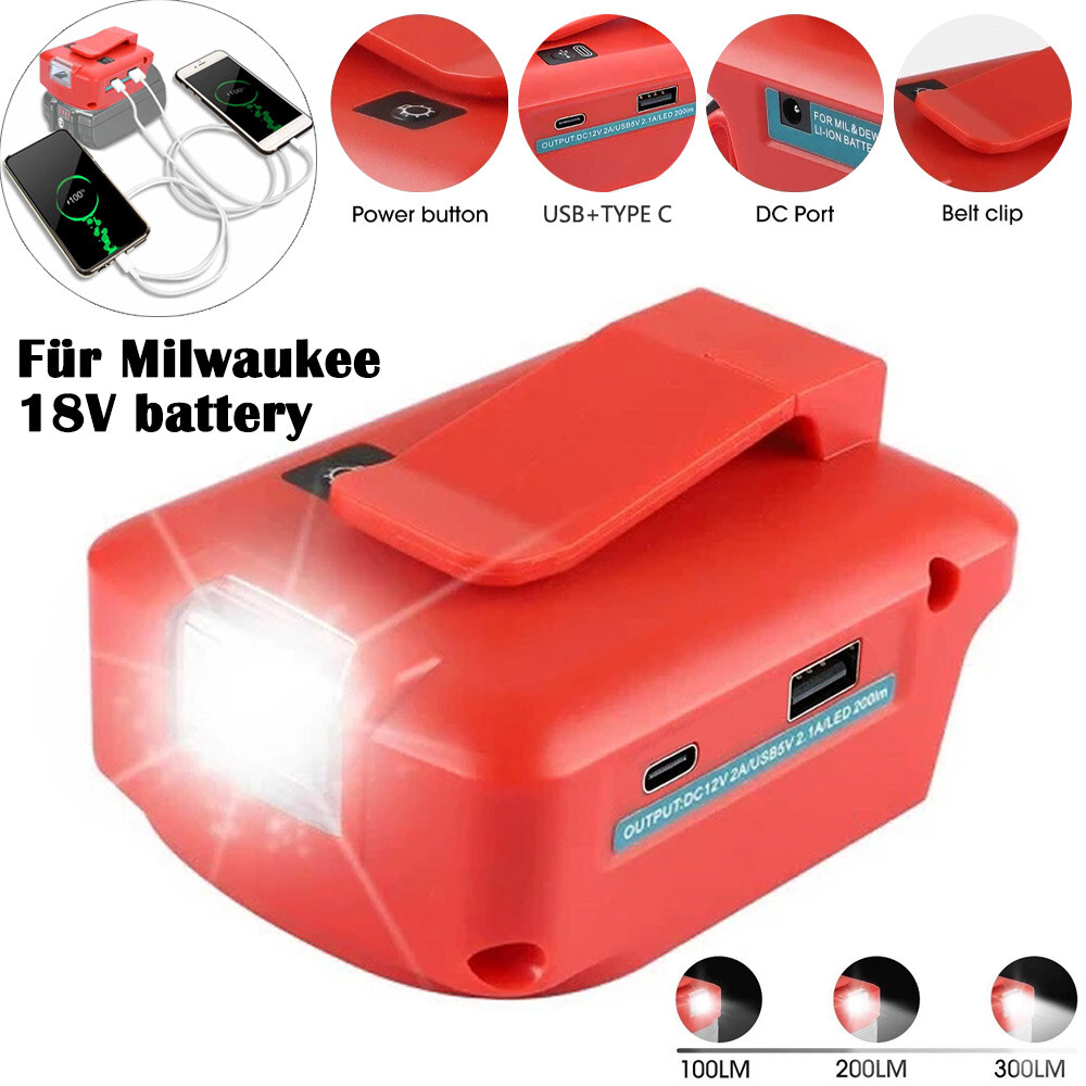 USB + Type C Power Source Charger Adapter For MILWAUKEE 18V M18 Li-ion ...