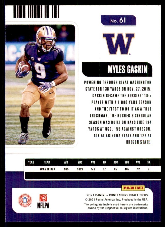 2021 Panini Contenders Draft Picks Myles Gaskin Football Cards #61 | eBay