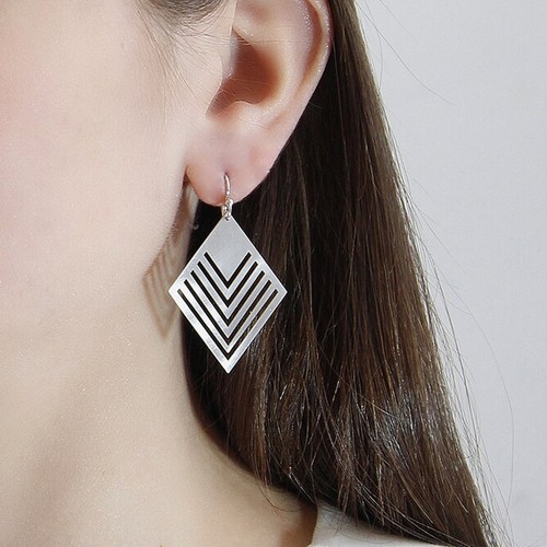 Modern Geometric Earrings 925 Sterling Silver Large Rhombus Statement Jewelry | eBay