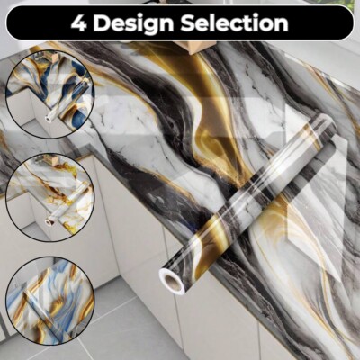 Marble Vinyl Wrap Self Adhesive Kitchen Worktop Cupboard Door Covering ...