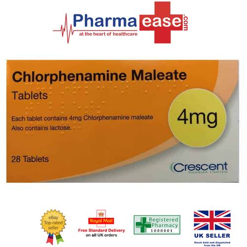 Chlorphenamine Maleate 4 mg Tablets 28-Treats Hives/Hay Fever/Eczema ...